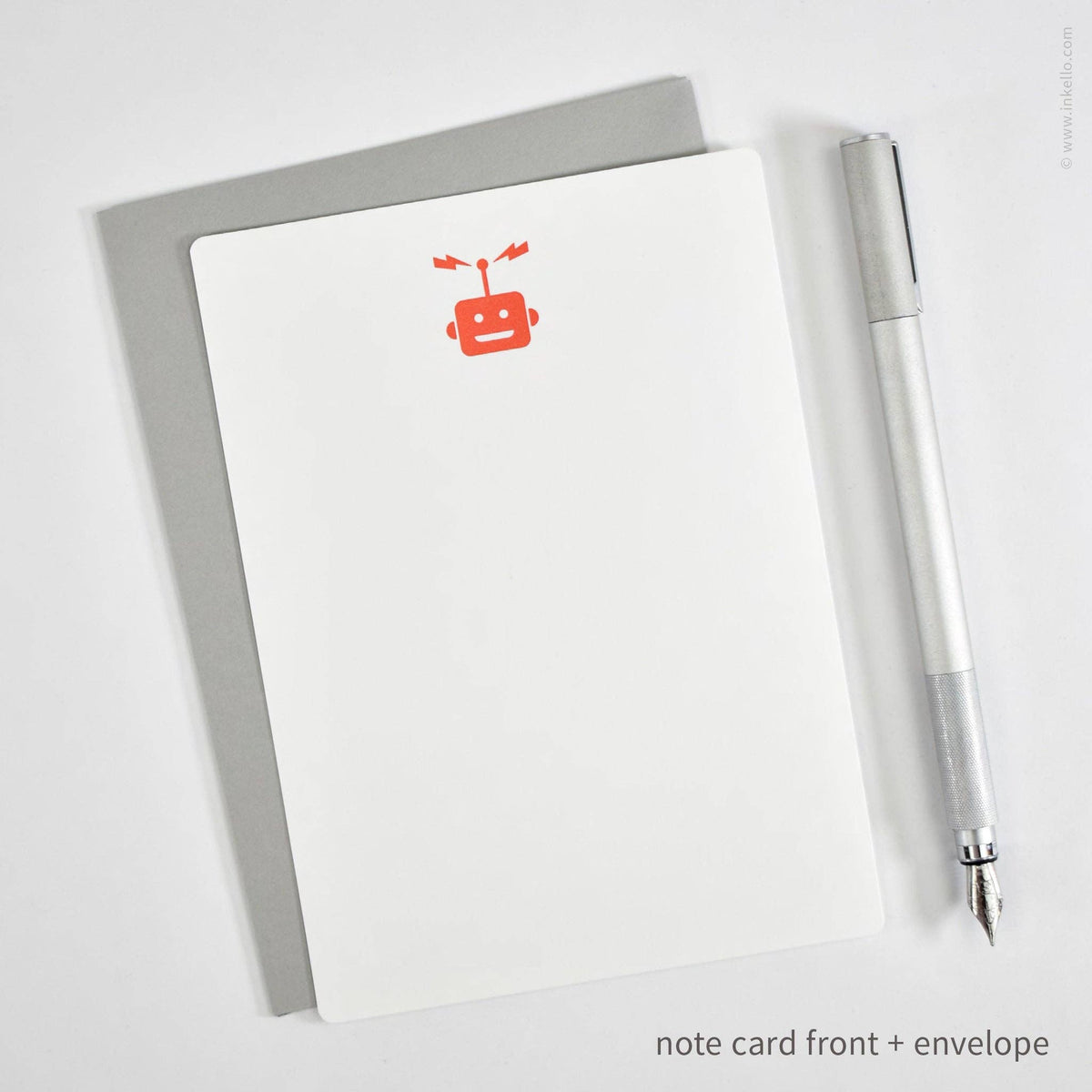Flat Note Card Set with Red Robot (#502) – RSVPNotes.com